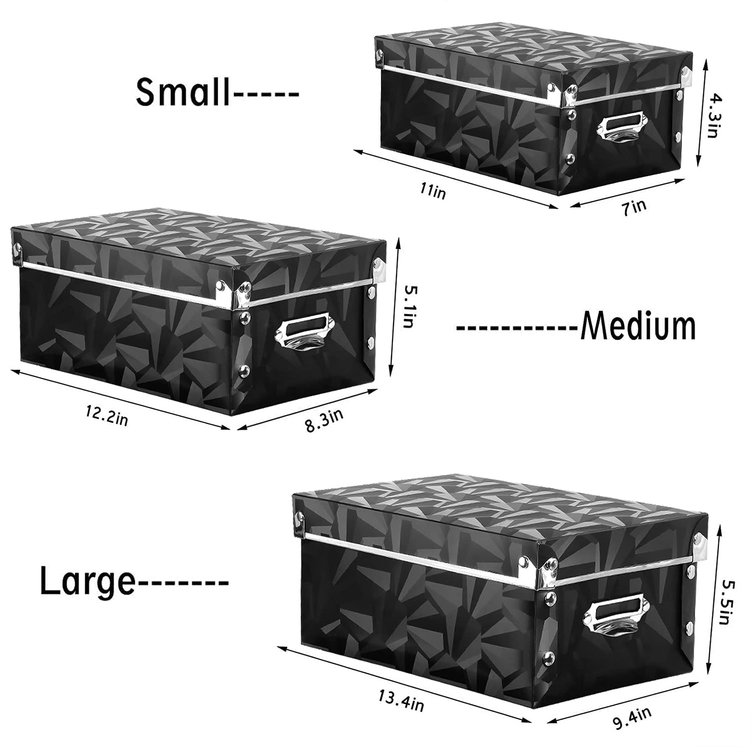 XUCHUN Foldable Storage Boxes with Lids 3 Pack Plastic Collapsible Storage Bins with Handles for Clothes, Cosmetic,Books