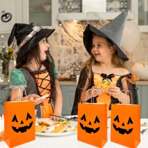 24 Pieces Halloween Pumpkin Gift Candy Bags, Halloween Paper Bags with Handle Trick or Treat Bags Party Favor for Halloween Party Decorations