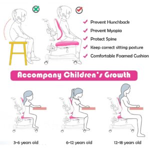 Costzon Kids Chair, Adjustable Height Student Chair w/Sit-Brake Casters, Lumbar Support, Seat Depth Adjustable, Home School Ergonomic Computer Chair for 3-18 Years Old, Kids Desk Chair (Pink)