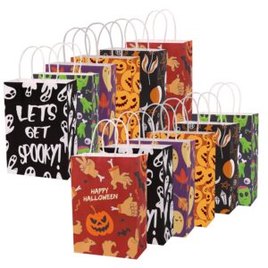 ximishop 24pcs halloween kraft gift goodies paper bags bulk with handles for halloween party favors