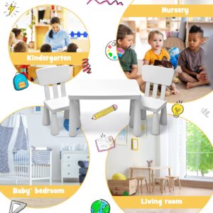 HONEY JOY Kids Table and Chair Set, Plastic Children Activity Table and 2 Chairs for Art Craft, Easy-Clean Tabletop, 3-Piece Toddler Furniture Set for Daycare Playroom, Gift for Boys Girls(White)