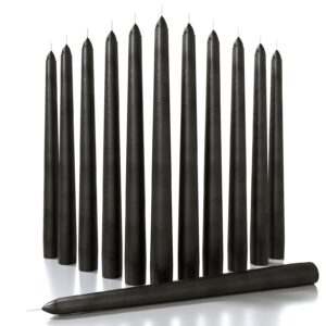 candwax 12 inch taper candles set of 12 - dripless and smokeless candle unscented - slow burning black tapered candle sticks ideal for halloween - black candles