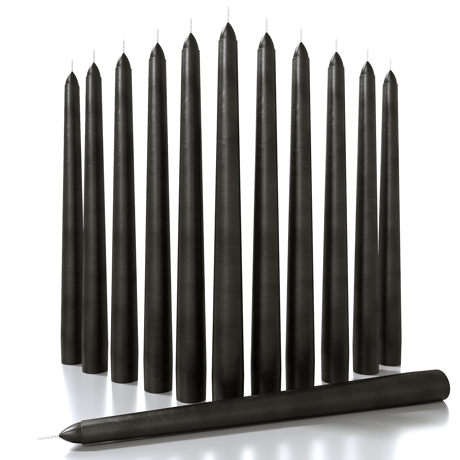 CANDWAX 12 inch Taper Candles Set of 12 - Dripless and Smokeless Candle Unscented - Slow Burning Black Tapered Candle Sticks Ideal for Halloween - Black Candles