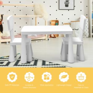 HONEY JOY Kids Table and Chair Set, Plastic Children Activity Table and 2 Chairs for Art Craft, Easy-Clean Tabletop, 3-Piece Toddler Furniture Set for Daycare Playroom, Gift for Boys Girls(White)