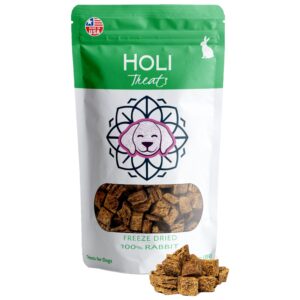 holi freeze dried rabbit treats for dogs- all natural healthy dog treats, 100% made in usa - single ingredient - human grade - grain free - diabetic friendly - 1.75oz