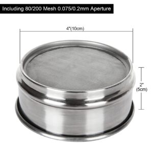 2 PCS 304 Stainless Steel Test Sieves, #200 Mesh 0.075mm + #80 Mesh 0.2mm Aperture Lab Standard Test Sieve, φ10cm/4”Dia Economy Test Sieve for Industrial Laboratory