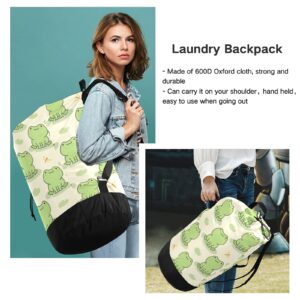 Cute Frog Laundry Backpack Large Heavy Duty Laundry Bag for College Students Laundry bag with Shoulder Straps Dirty Clothes Organizer for Traveling Waterproof