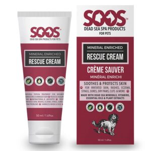 soos pet rescue cream natural dead sea minerals fast absorbing reduce pain treatment of injuries cuts rashes sores wounds damaged skin for dog and cat - 1x pets rescue cream (50ml)