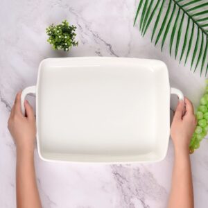 Livfodrm 9 x13 Baking Dish Ceramic Lasagna Pan for Oven, Large Bakeware Tray Rectangular Casserole Dishes with Double Handle for Cooking and Daily Use -White