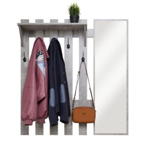 39.4" coat rack wall mount with mirror, wall shelf with 5 hooks and storage for hallway entryway modern (grey)