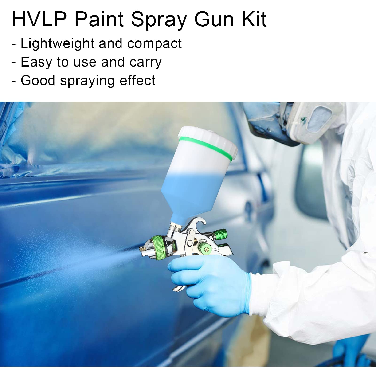 HVLP Spray Gun 1.4mm Tip with Replaceable 1.7mm 2.0mm Nozzle Hvlp Gravity Feed Paint Sprayer Gun with 600cc Color Cup and Wrench Air Spray Gun for Car Prime,Furniture Surface Painting,Base Coating