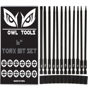 6" long torx bit set (12 pack of drill bits with case) security tamper proof star design in t7, t8, t9, t10, t15, t20, t25 x 3, t27, t30, and t40