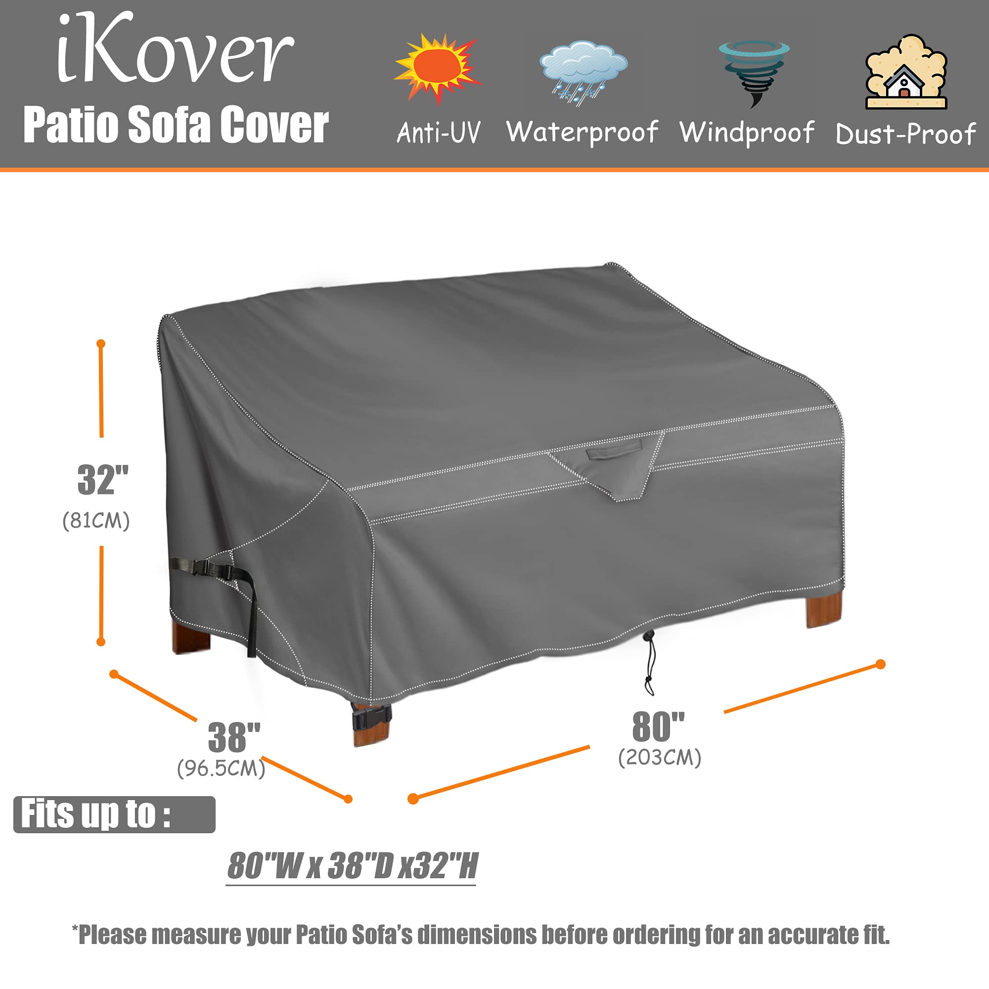 HWmatyCover Waterproof Patio Sofa Covers – Outdoor Loveseat Covers for Lawn, Patio Furniture Covers with Air Vent and Handles, Fits Up to 80" W x 38" D x 32" H