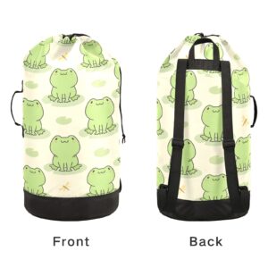 Cute Frog Laundry Backpack Large Heavy Duty Laundry Bag for College Students Laundry bag with Shoulder Straps Dirty Clothes Organizer for Traveling Waterproof