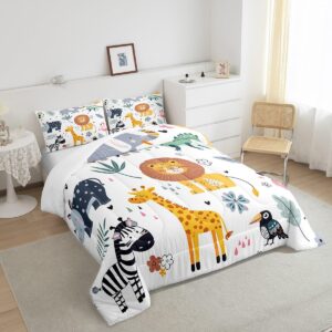 Feelyou Kids Zoo Animal Comforter Set Cute Wild Animals Bedding Set Cartoon Safari Wild Print Comforter for Boys Girls Children Teens Bedroom Decor Exotic Natural Theme Duvet Set Twin Size