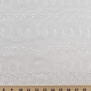 ad fabric, eyelet leaf 100% cotton embroidered eyelet fabric, 42 inch fabric by the yard (white)