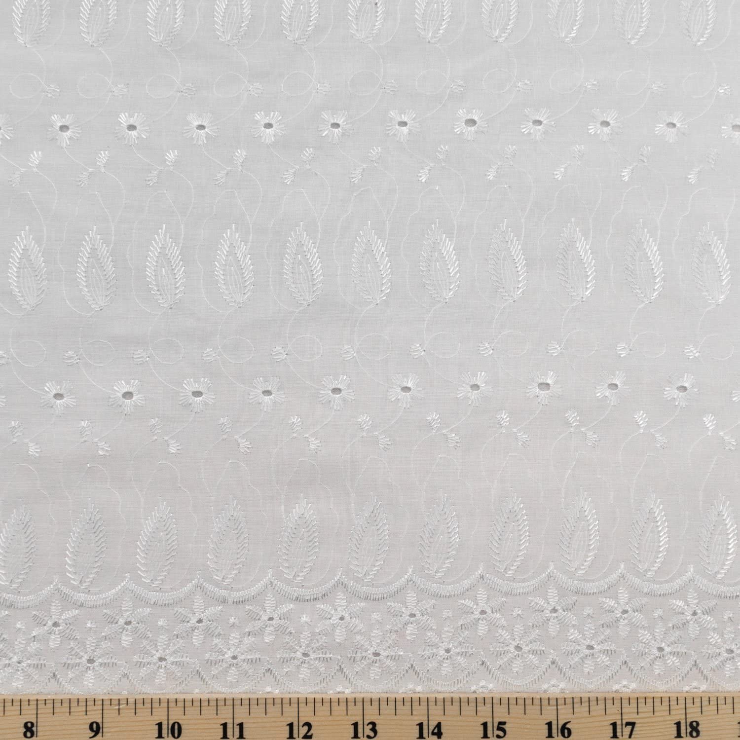 ad fabric, Eyelet Leaf 100% Cotton Embroidered Eyelet Fabric, 42 inch Fabric by The Yard (White)