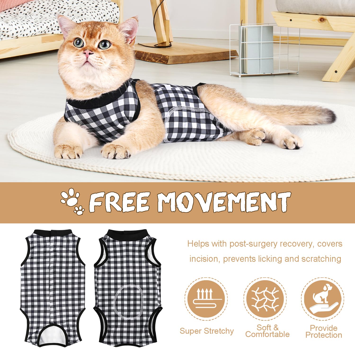 Due Felice Cat Surgery Recovery Suit Cats Surgical Onesie After Surgery Female Male Cat Post Spay Neuter Bodysuit Anti-Licking Wounds Cat Cone Alternative Yellow Bee/L