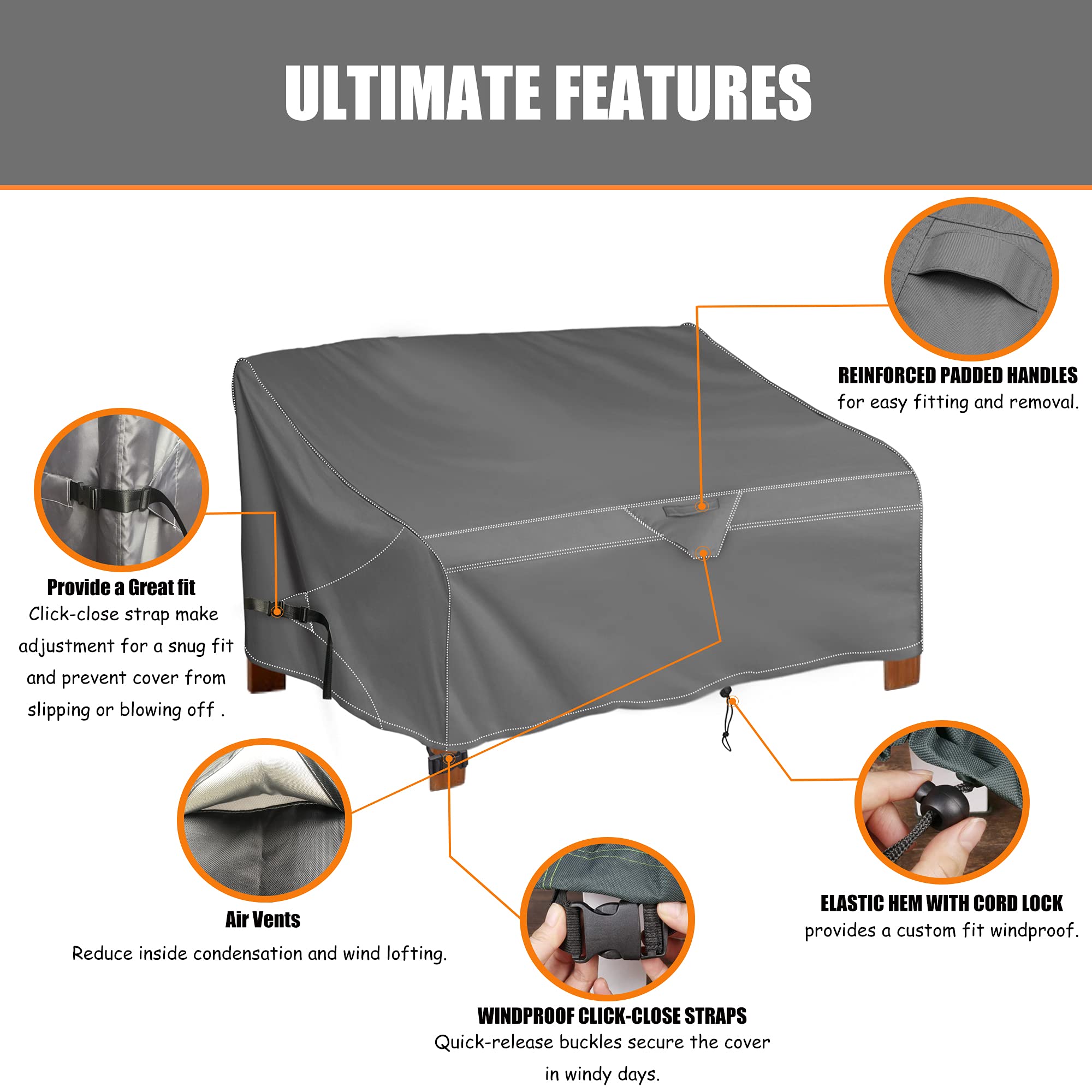 HWmatyCover Waterproof Patio Sofa Covers – Outdoor Loveseat Covers for Lawn, Patio Furniture Covers with Air Vent and Handles, Fits Up to 80" W x 38" D x 32" H