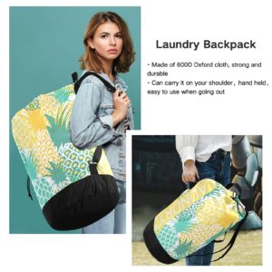 Pineapples Laundry Bag Backpack with Shoulder Straps Daisy Dirty Clothes Organizer Extra Large Heavy Duty for Camp College Dorm Room Essentials for Girls