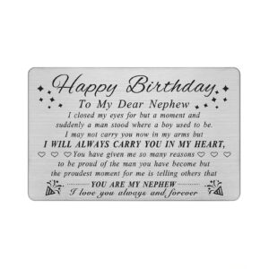 degasken happy birthday nephew card - i love you always and forever - nephew birthday gifts, steel engraved wallet card