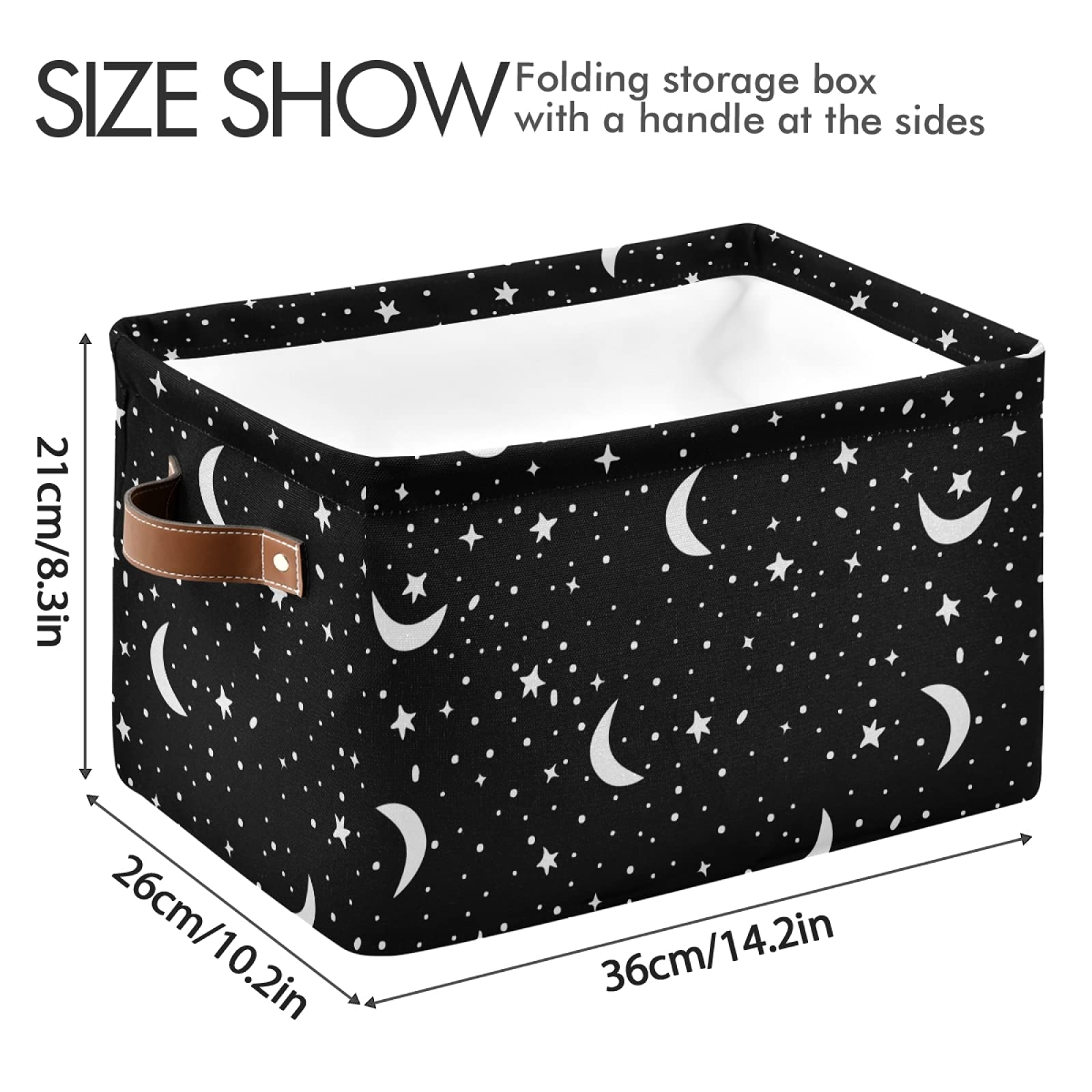 susiyo Black Space Star Moon Storage Bins 2 Pcs, 14 x 10 inch Canvas Storage Basket for Shelves Closet Organizing