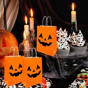 24 Pieces Halloween Pumpkin Gift Candy Bags, Halloween Paper Bags with Handle Trick or Treat Bags Party Favor for Halloween Party Decorations