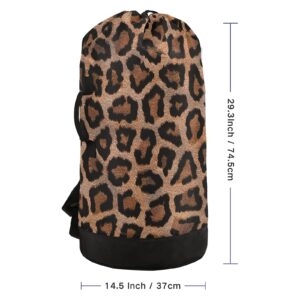 Leopard Laundry Bag Heavy Duty Laundry Backpack Large with Adjustable Shoulder Straps for Traveling Dirty Clothes Organizer for College Students Waterproof