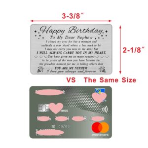 DEGASKEN Happy Birthday Nephew Card - I Love You Always and Forever - Nephew Birthday Gifts, Steel Engraved Wallet Card