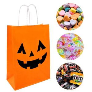 24 Pieces Halloween Pumpkin Gift Candy Bags, Halloween Paper Bags with Handle Trick or Treat Bags Party Favor for Halloween Party Decorations