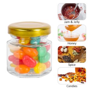 STARSIDE 48 Pack 1.5 oz Hexagon Glass Canning Jars with Gold Lids, Mini Jam Jars for Honey,Sauce,Baby Foods, Wedding Favors,DIY Small Spice Jars. Include 1 Pen and 80 Labels.