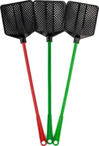 ofxdd rubber fly swatter, long fly swatter pack, fly swatter heavy duty, green and red colors (3 pack)