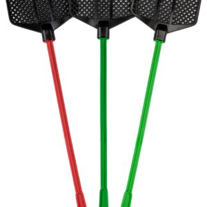 OFXDD Rubber Fly Swatter, Long Fly Swatter Pack, Fly Swatter Heavy Duty, Green and Red Colors (3 Pack)