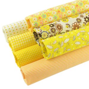 7 pieces cotton fabric plainl printed (20"x20"), comfortable fabric for sewing, patchwork quilting fabric, pretty flower pattern material for quilting sewing cloths sewing diy artcraft -yellow