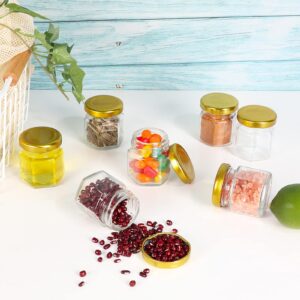 STARSIDE 48 Pack 1.5 oz Hexagon Glass Canning Jars with Gold Lids, Mini Jam Jars for Honey,Sauce,Baby Foods, Wedding Favors,DIY Small Spice Jars. Include 1 Pen and 80 Labels.