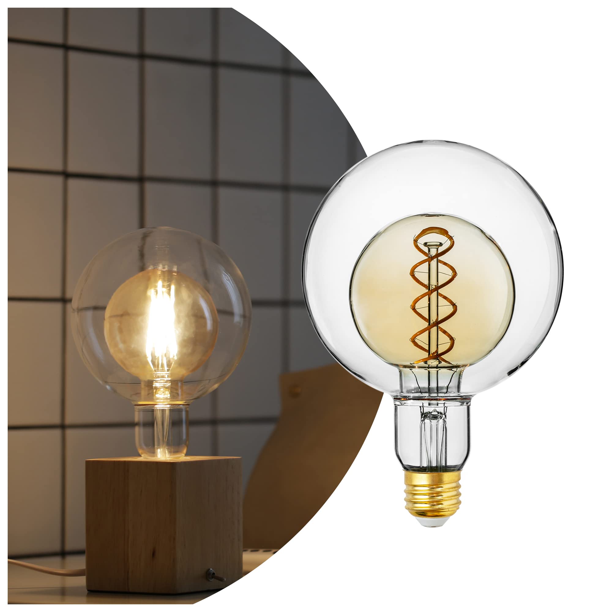 ALAMPEVER Large Globe LED Light Bulbs, Decorative Dimmable LED with 6W Equivalent to 40W Light Bulbs, 2700K Soft White, E26 Base, 300LM, CRI90, G125, Amber