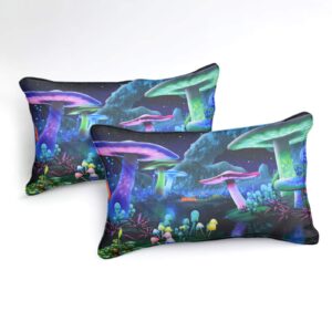 Mushroom Bedding Trippy Mushroom Duvet Cover Set Galaxy Sky Green Purple Mushroom Design Magic Cartoon Bedding Sets King 1 Duvet Cover 2 Pillowcases (King, Mushroom)