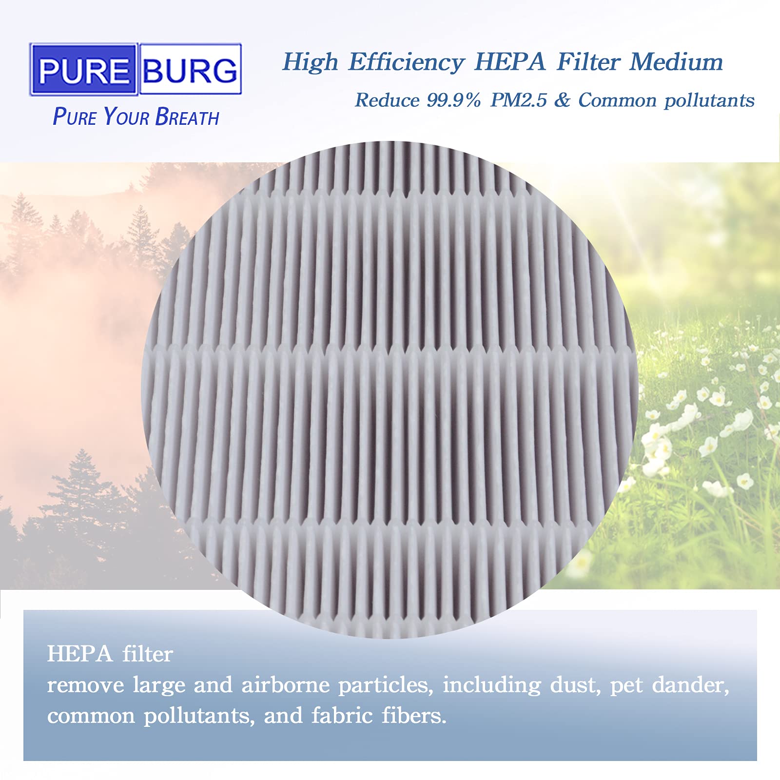 PUREBURG Replacement Filter Pack Compatible with RabbitAir BIOGS CLASSIC SPA-421A SPA-582A Air Purifier,H13 HEPA + Activated Carbon Filter Air Clean dust PM2.5 Odor