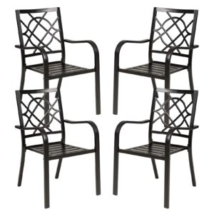 patiomore 4 piece outdoor dining chairs 300 lbs patio bistro chairs stackable wrought iron chairs with armrest for garden, backyard, balcony