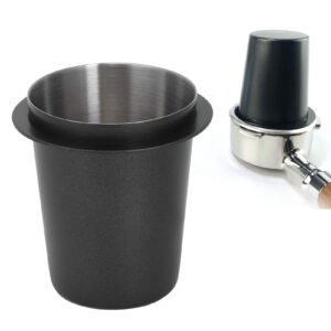 coffee dosing cup, 58mm stainless steel coffee dosing cup coffee sniffing mug powder feeder part for espresso machine home(58mm black)