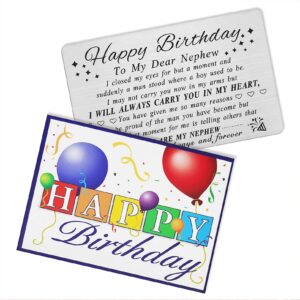 DEGASKEN Happy Birthday Nephew Card - I Love You Always and Forever - Nephew Birthday Gifts, Steel Engraved Wallet Card