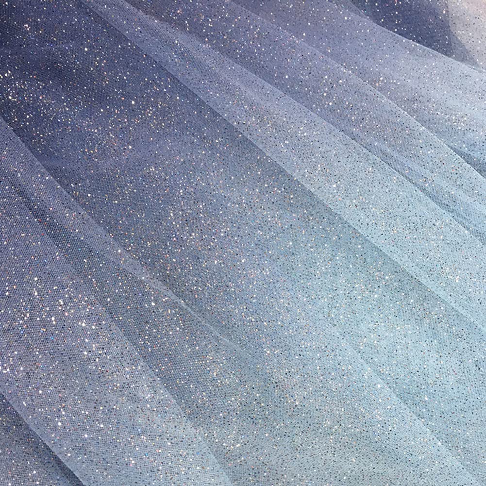 Tong Gu 59 x 39 inch Gradient Glitter Mesh Fabric Sparkling Tulle Sheer Fancy Wedding Dress Tutu Skirt Craft (Dark Blue)