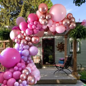 Hot Pink Balloon Arch kit Rose Gold Metallic Balloon Garland Latex Balloons Arch for Bridal Shower Mother's Day Baby Shower Wedding Birthday holiday Party Decorations Supplies for Girls and Women