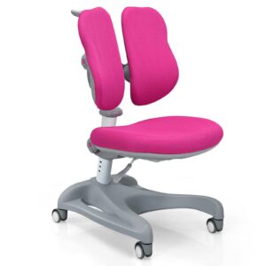 costzon kids chair, adjustable height student chair w/sit-brake casters, lumbar support, seat depth adjustable, home school ergonomic computer chair for 3-18 years old, kids desk chair (pink)