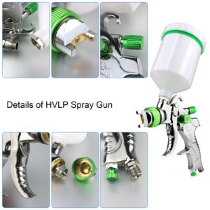 HVLP Spray Gun 1.4mm Tip with Replaceable 1.7mm 2.0mm Nozzle Hvlp Gravity Feed Paint Sprayer Gun with 600cc Color Cup and Wrench Air Spray Gun for Car Prime,Furniture Surface Painting,Base Coating