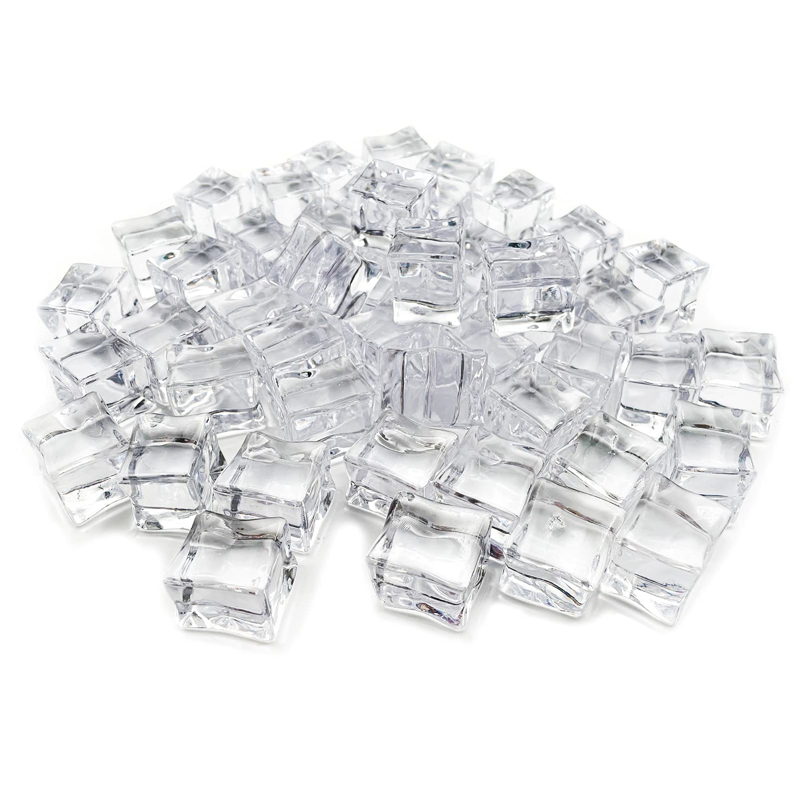 LYFJXX Fake Ice, Clear Fake Ice Cubes Acrylic, 17 mm 100 PCS Acrylic Decorative Ice Cubes for Photography Accessories Props Decoration Vase Fillers