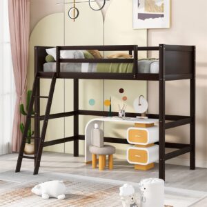 harper & bright designs twin loft beds, wood loft bed for kids, high loft bed frame for children girls boys teens, espresso