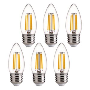 alampever e26 led bulb 60 watt, b11 chandelier light bulbs, 2700k soft white candelabra led bulbs, 6 pack candle light bulbs