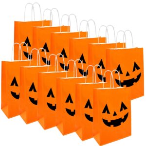 24 pieces halloween pumpkin gift candy bags, halloween paper bags with handle trick or treat bags party favor for halloween party decorations