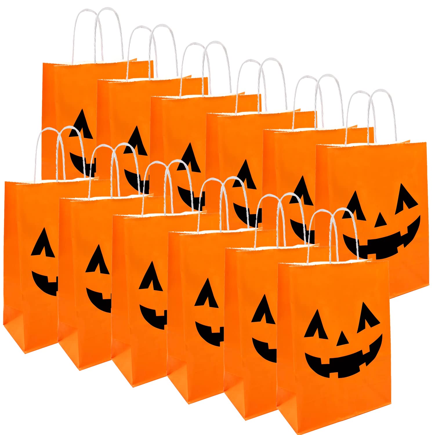 24 Pieces Halloween Pumpkin Gift Candy Bags, Halloween Paper Bags with Handle Trick or Treat Bags Party Favor for Halloween Party Decorations